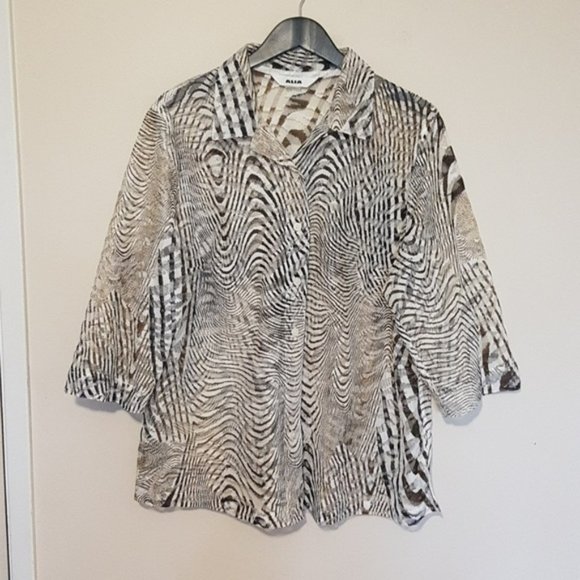 Alia | Tops | Vintage Alia Brown And White Wave Lace Mesh Button Down ...
